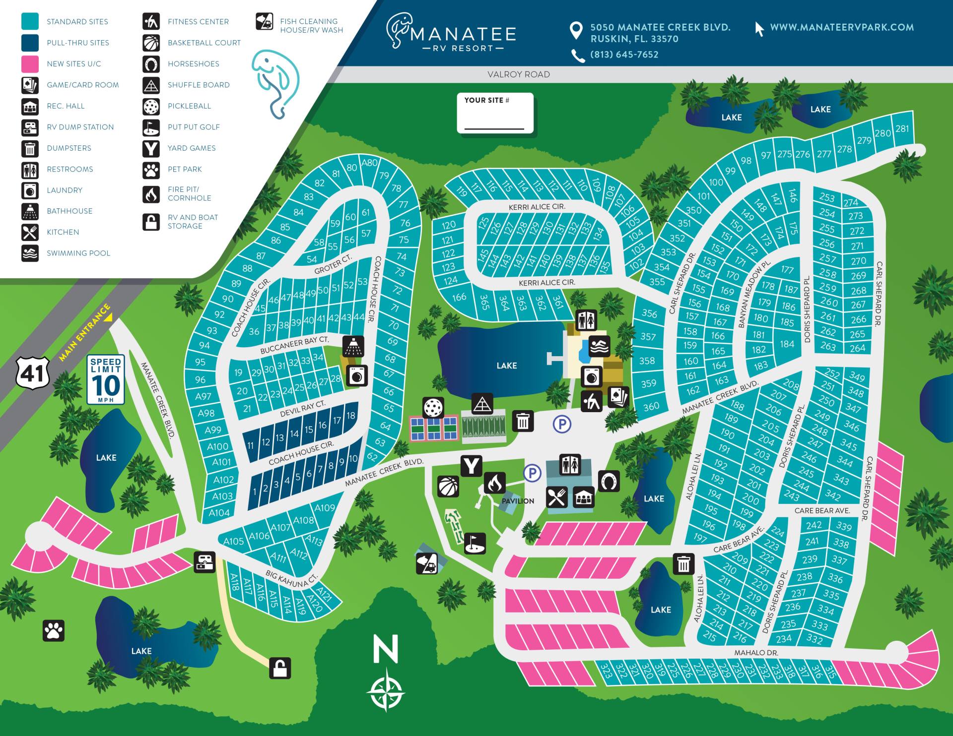 RV Resort Map of Manatee RV Park in Ruskin, FL
